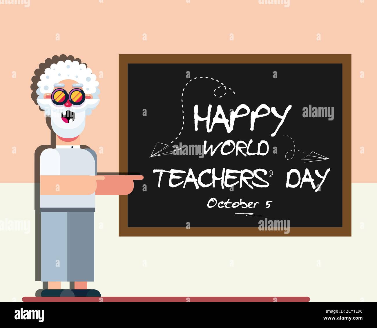 Happy World Teacher's Day poster, 4 October, banner with male teacher ...