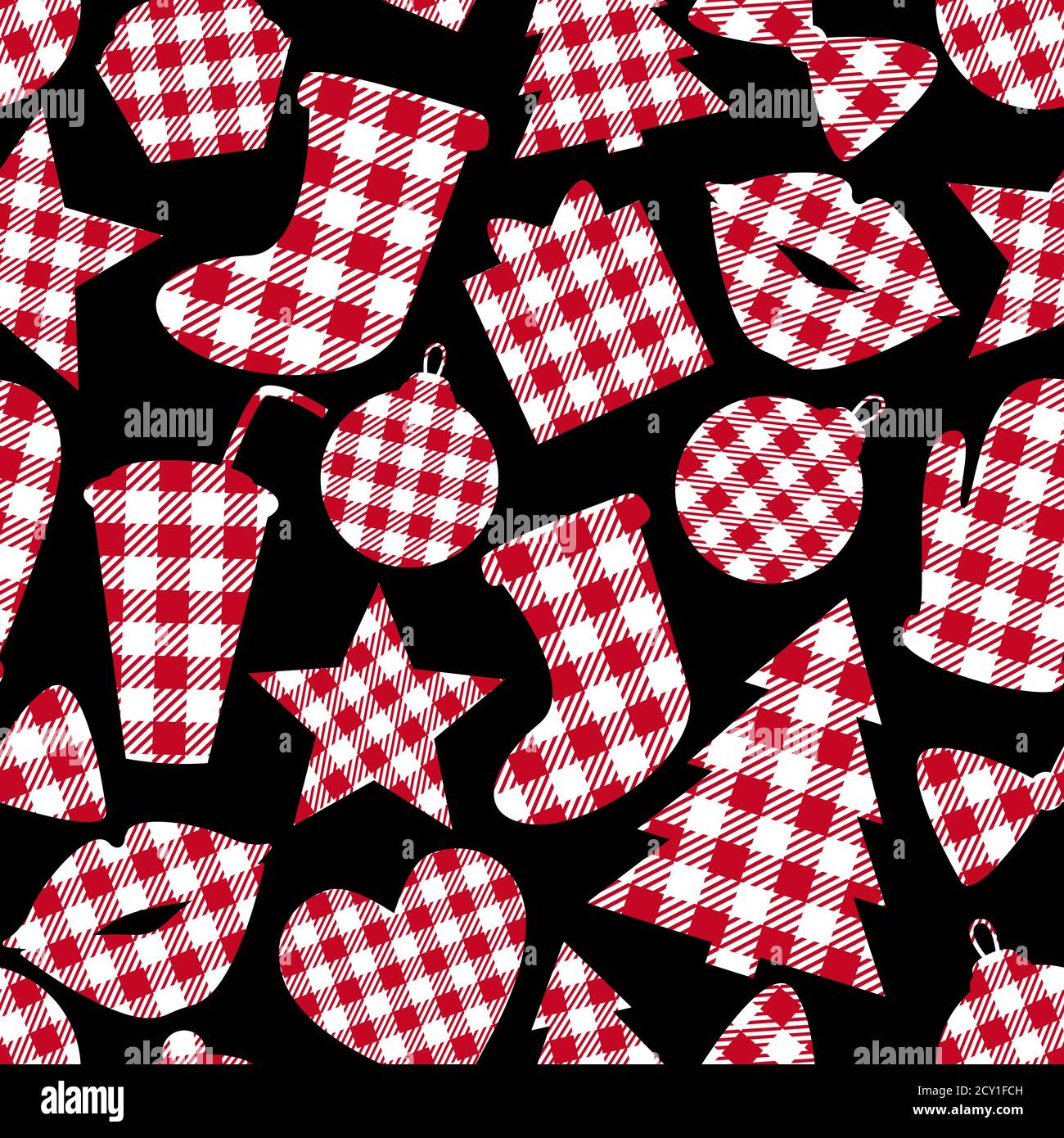 Winter seamless pattern with hat, glove, ball, gift, lips, kiss, boot ...