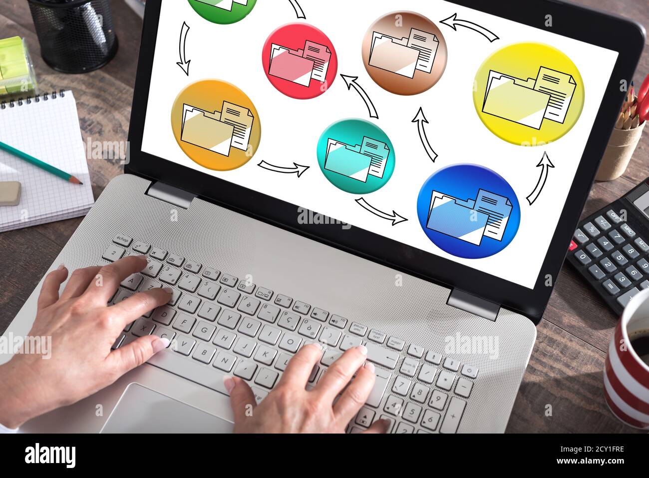 Data transfer concept shown on a laptop screen Stock Photo - Alamy