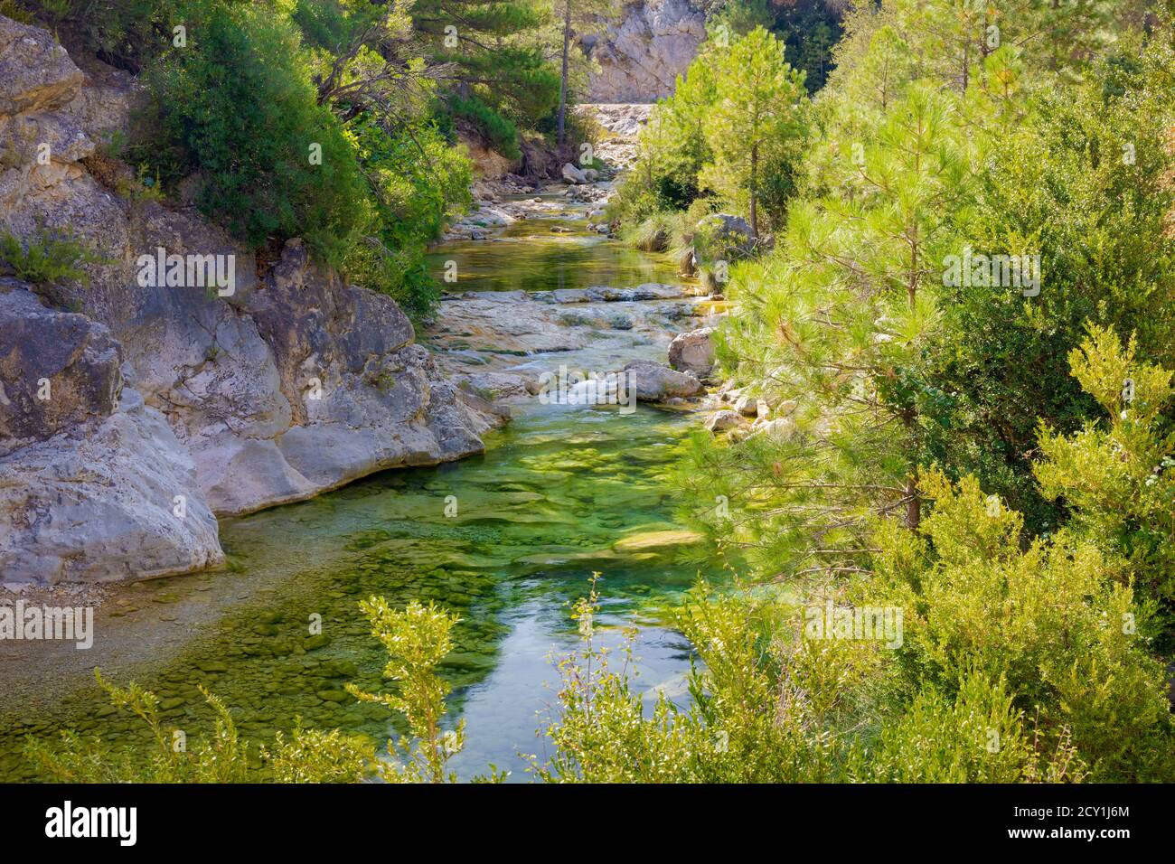 Panoramic of the Ulldemó river in the area of La Pesquera in Beceite ...