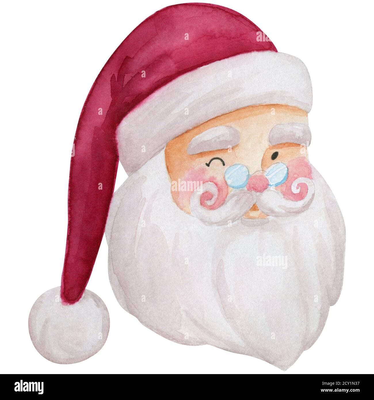 Hand painted Santa head wearing hat. Vintage santa clipart watercolor ...