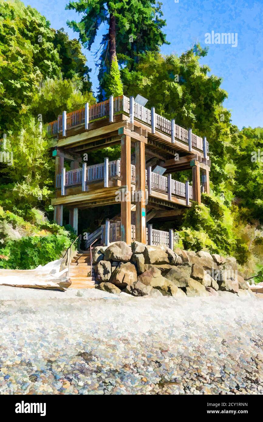 An illustration of wooden shoreline stairs in Normandy Park, Washington ...