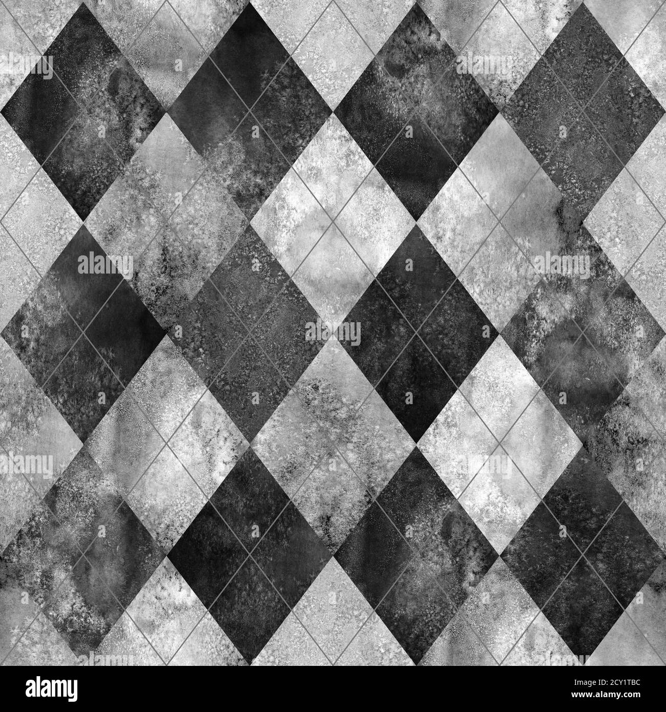 Argyle seamless plaid pattern. Watercolor hand drawn black gray white ...