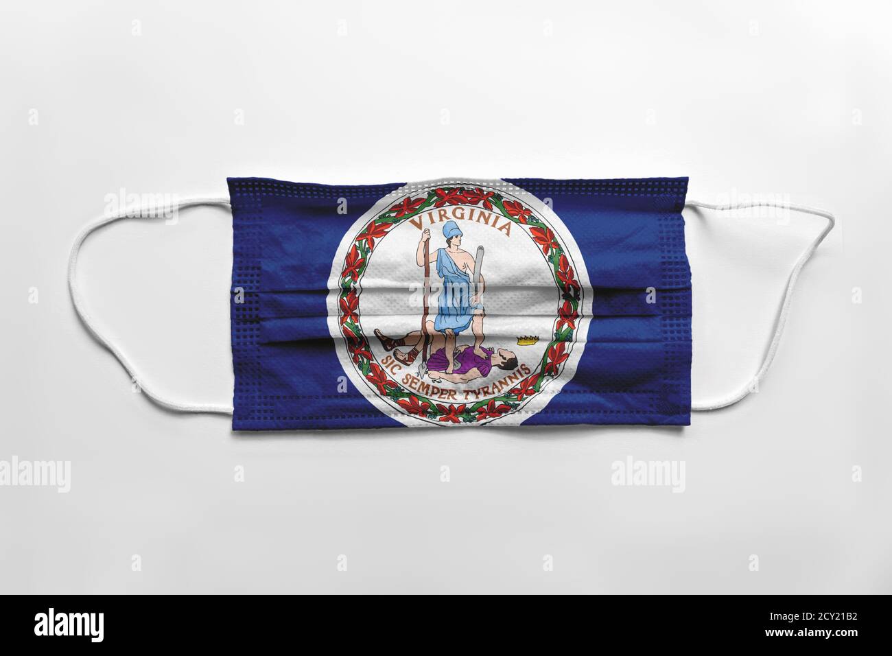 Face mask with Virginia flag printed, on white background, isolated ...