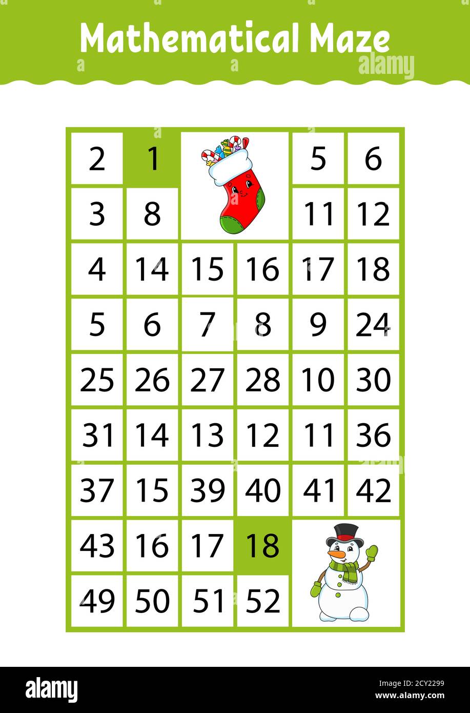Mathematical rectangle maze. Game for kids. Number labyrinth. Education ...