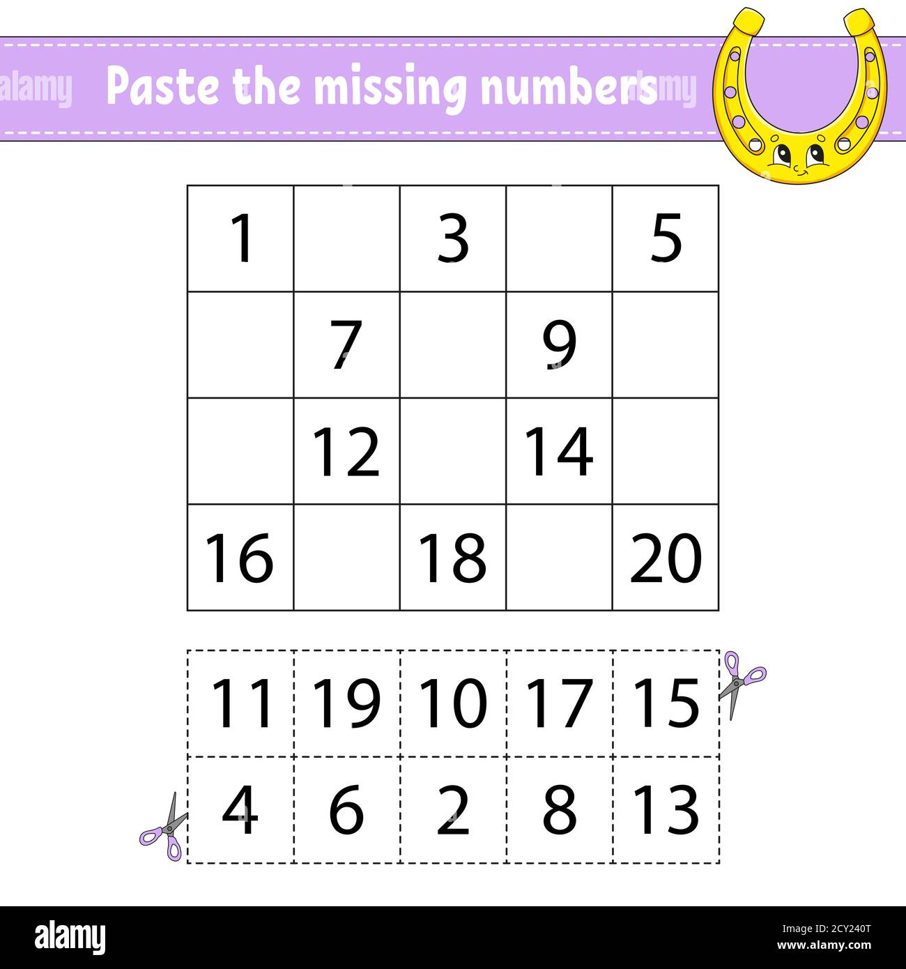 Paste the missing numbers 1-20. Game for children. Handwriting practice ...
