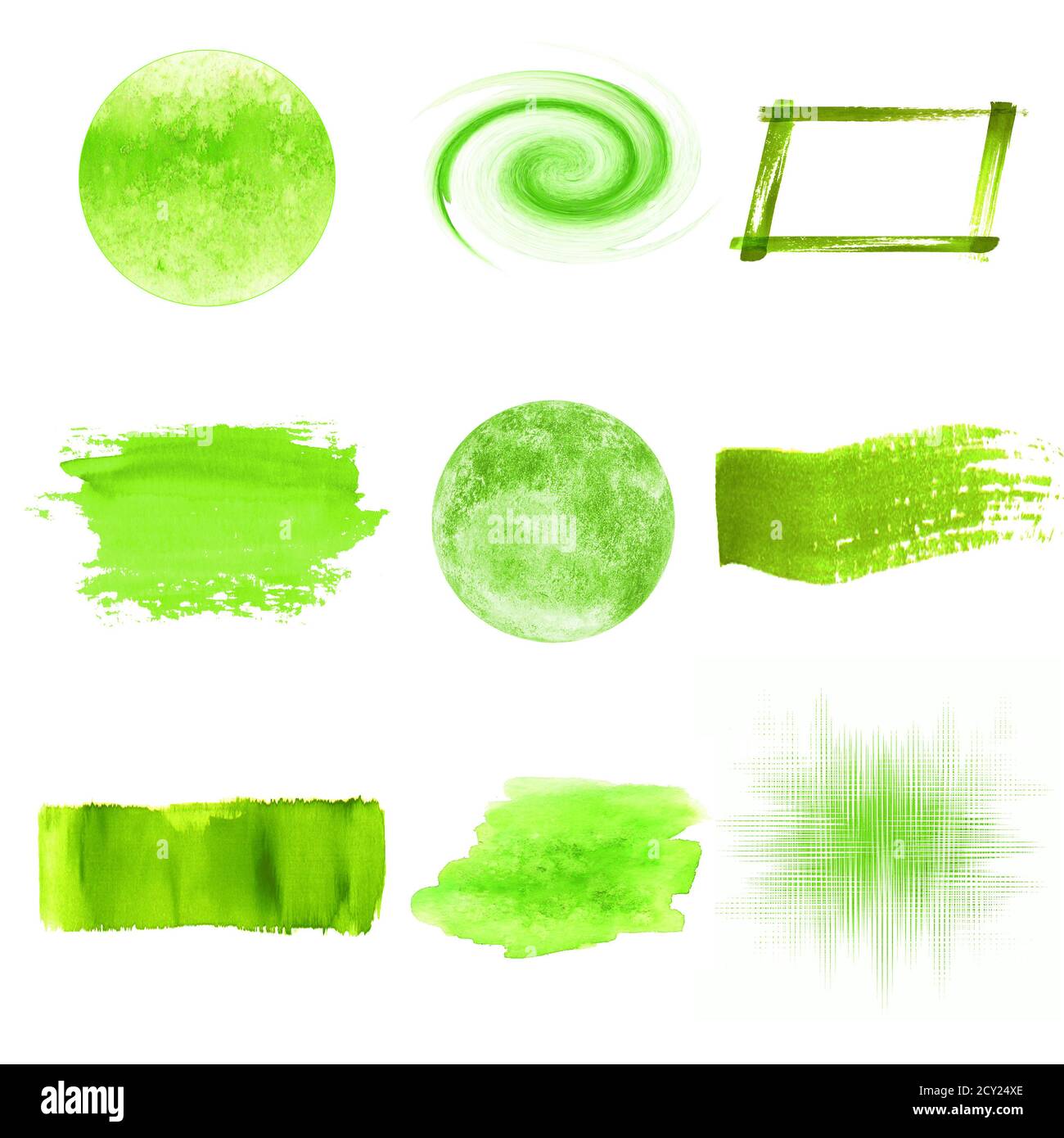 Green watercolor logo design template spots set. Green watercolour hand ...