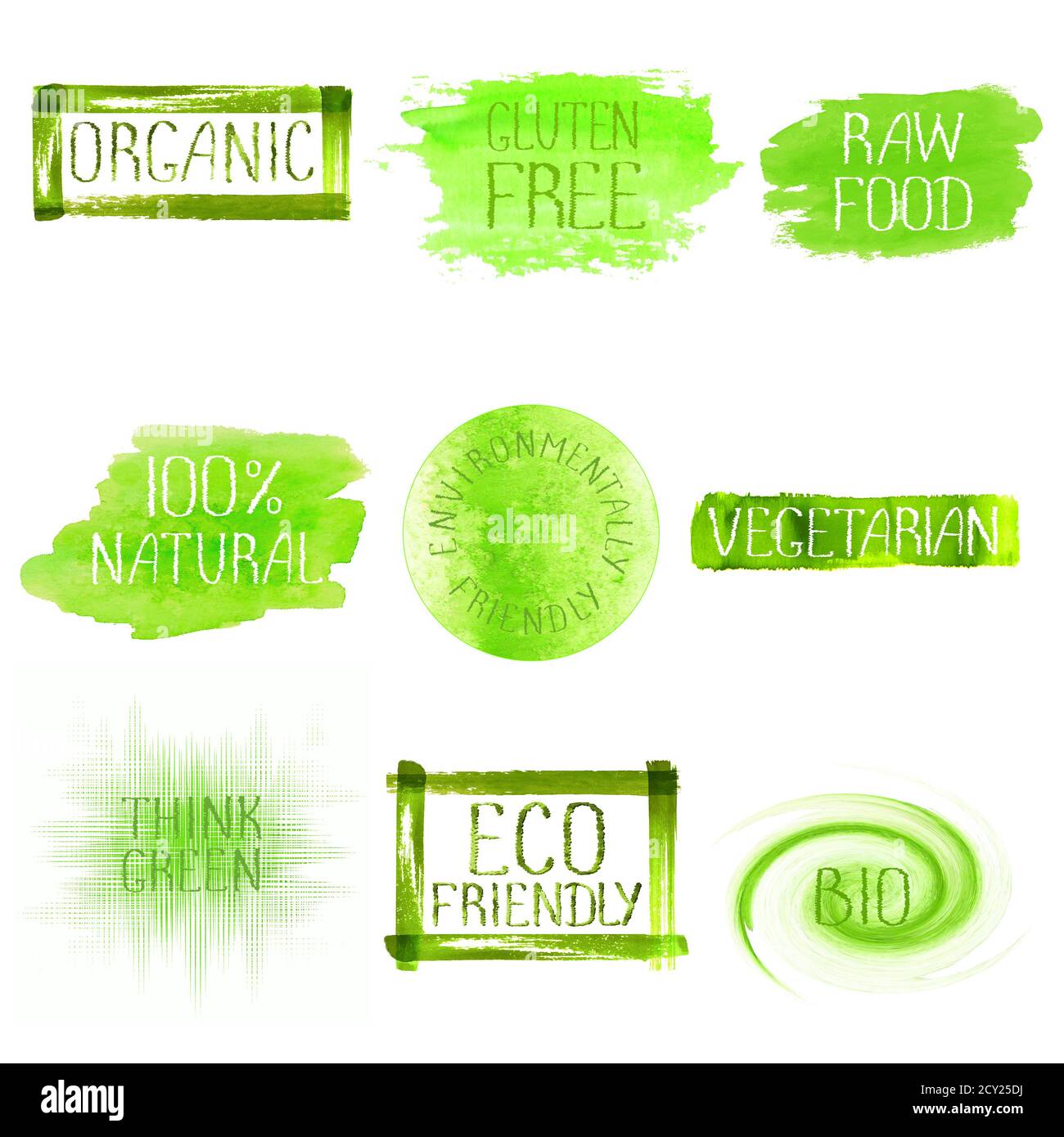 Green watercolor logo design template set. Green watercolour hand drawn ...