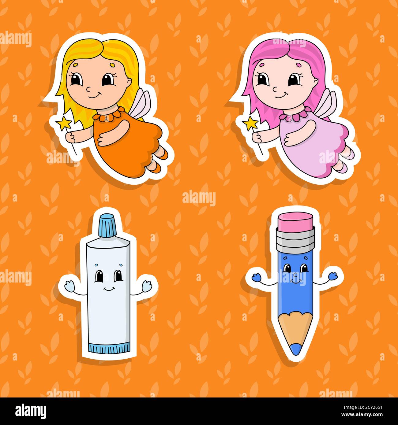 Set of bright color stickers for kids. Cute cartoon characters. Vector ...