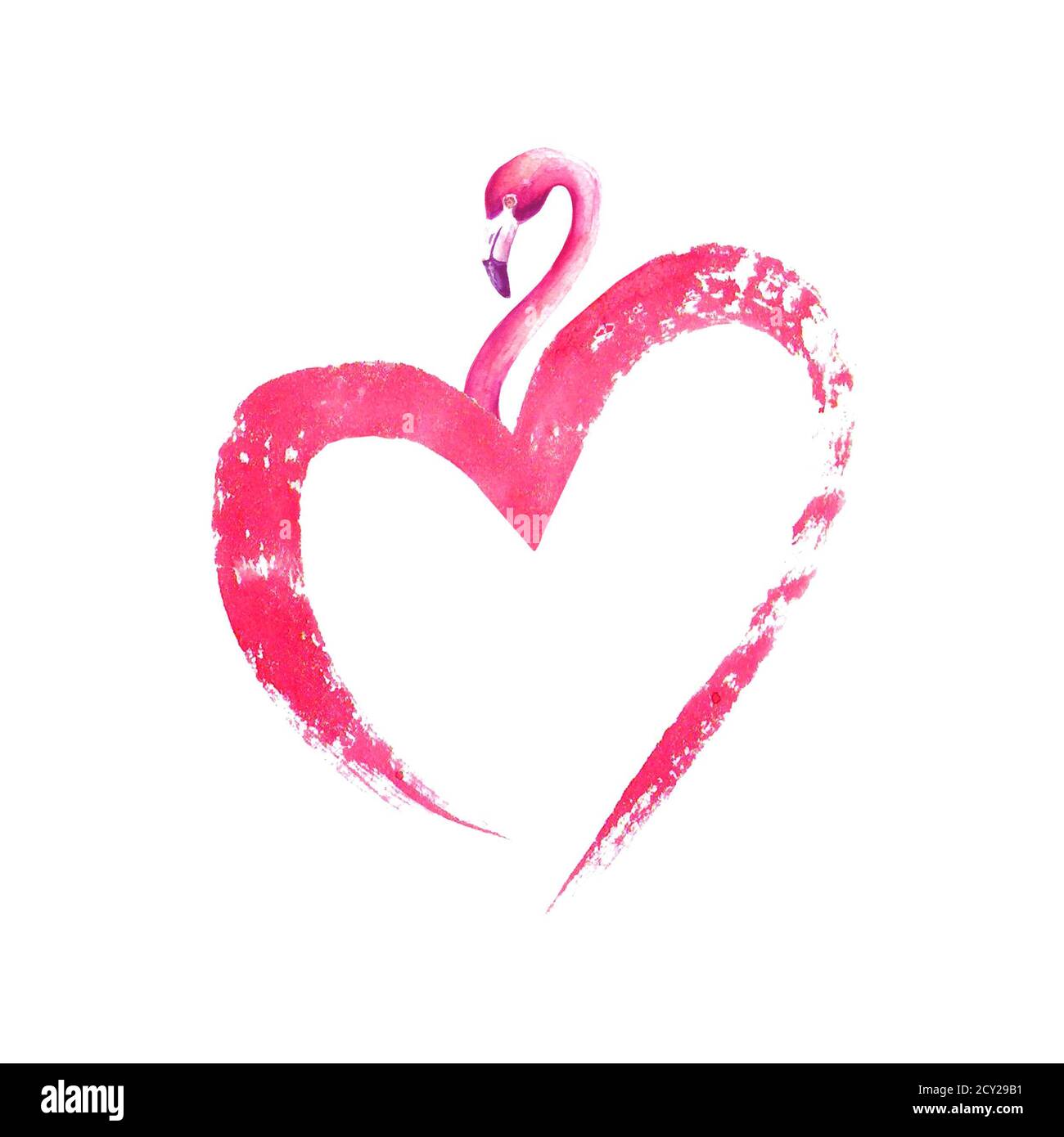 Watercolor pink flamingo in heart shape isolated on white background ...