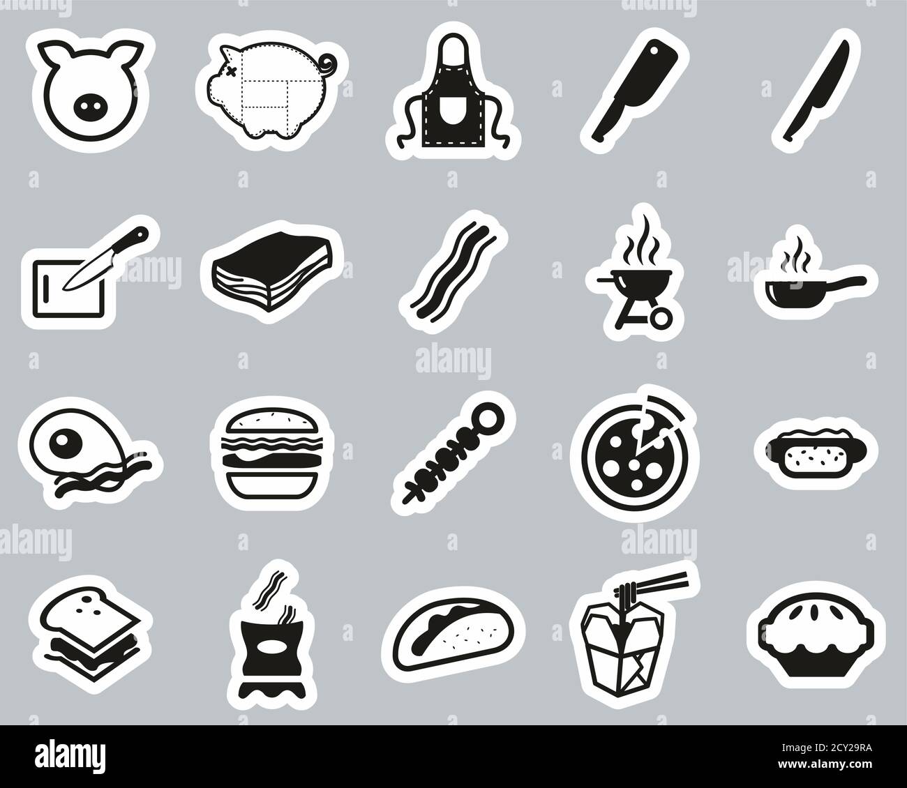 Bacon Icons Black & White Sticker Set Big Stock Vector Image & Art - Alamy