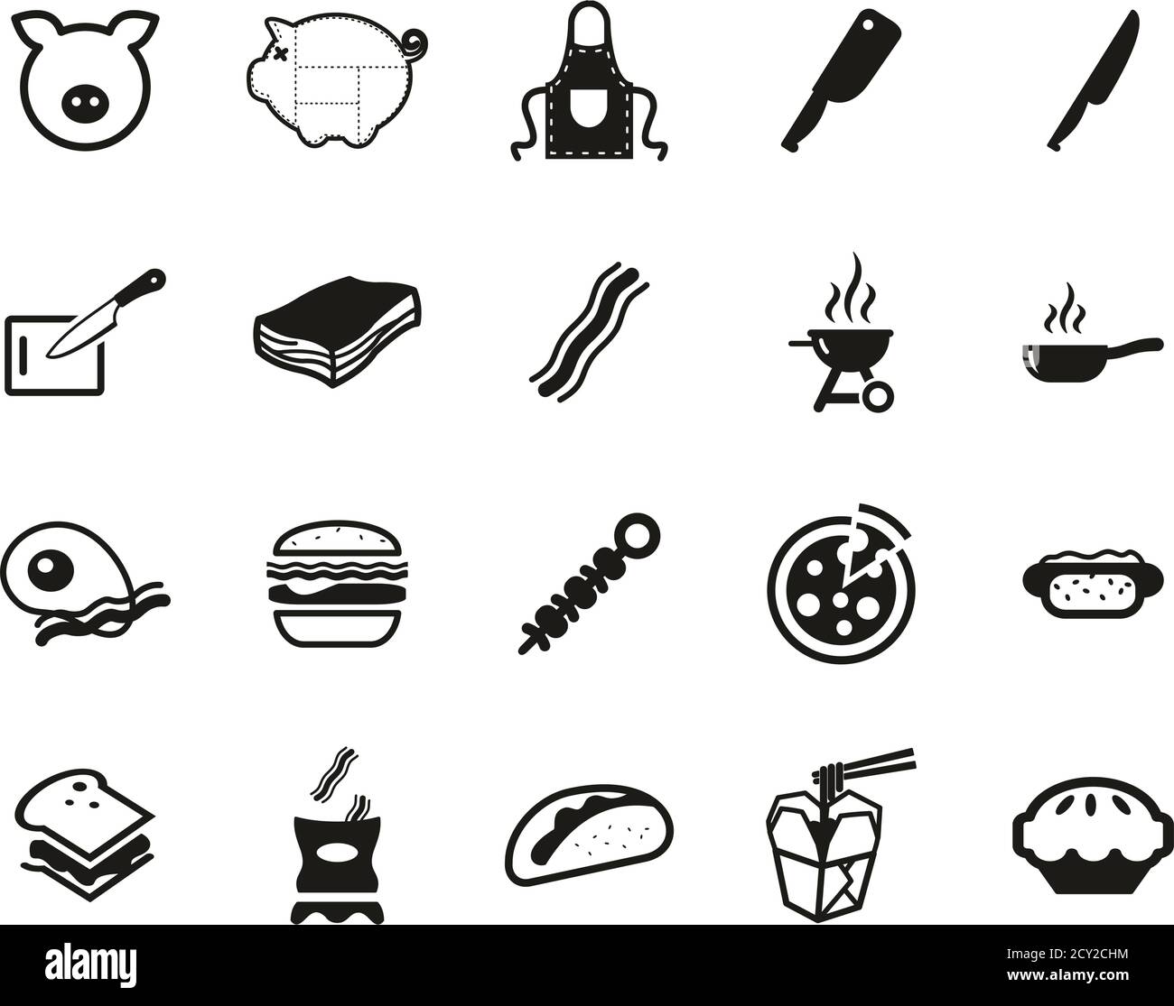 Bacon Icons Black & White Set Big Stock Vector Image & Art - Alamy