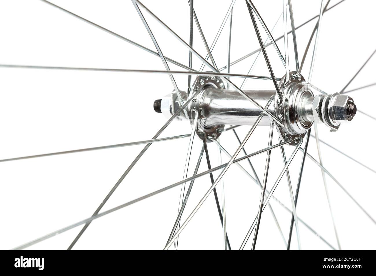 Bicycle wheel with spokes and the sleeve isolated on white background ...