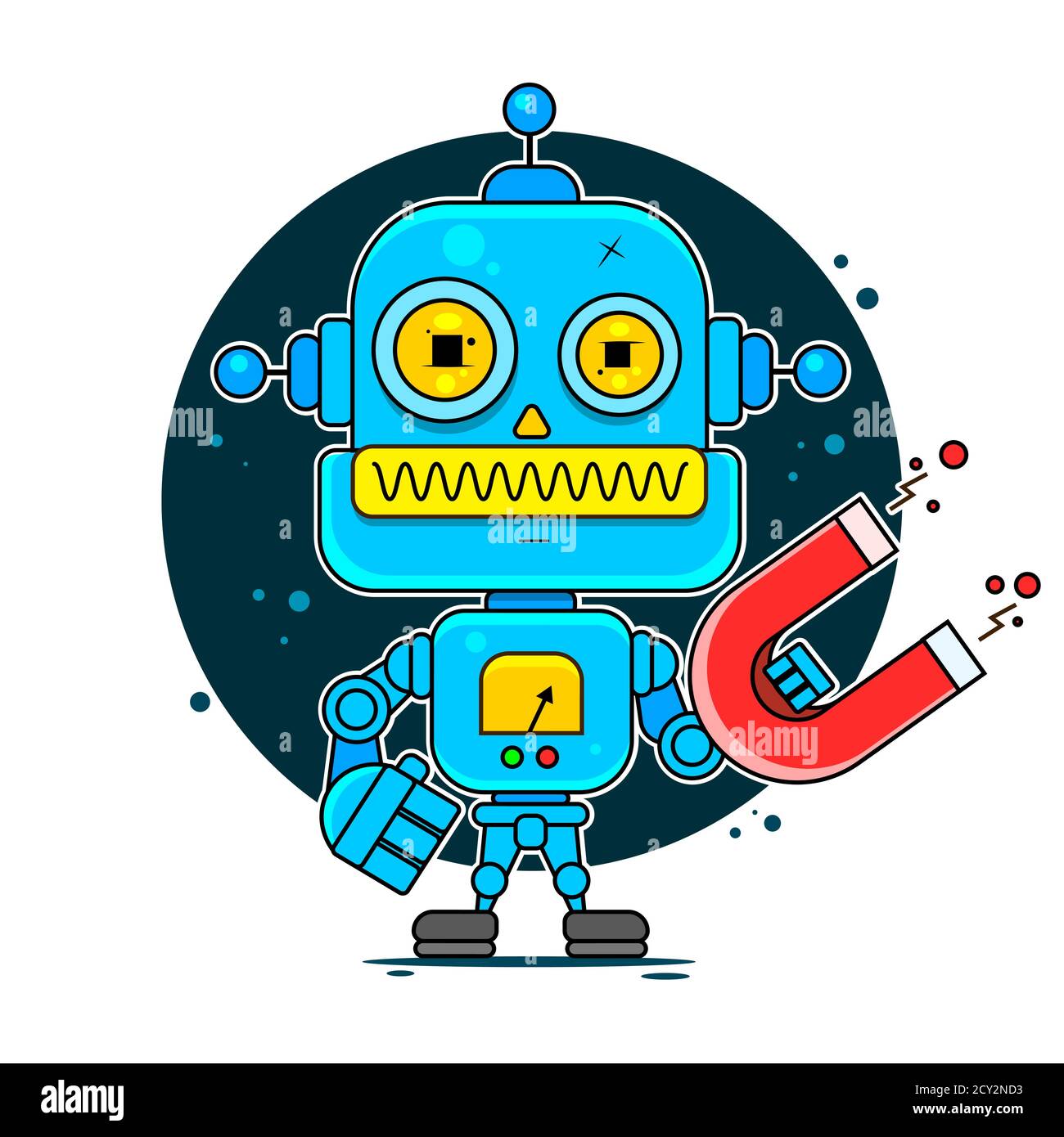 Blue Friendly Android Robot Character With Antennas Vector Illustration ...