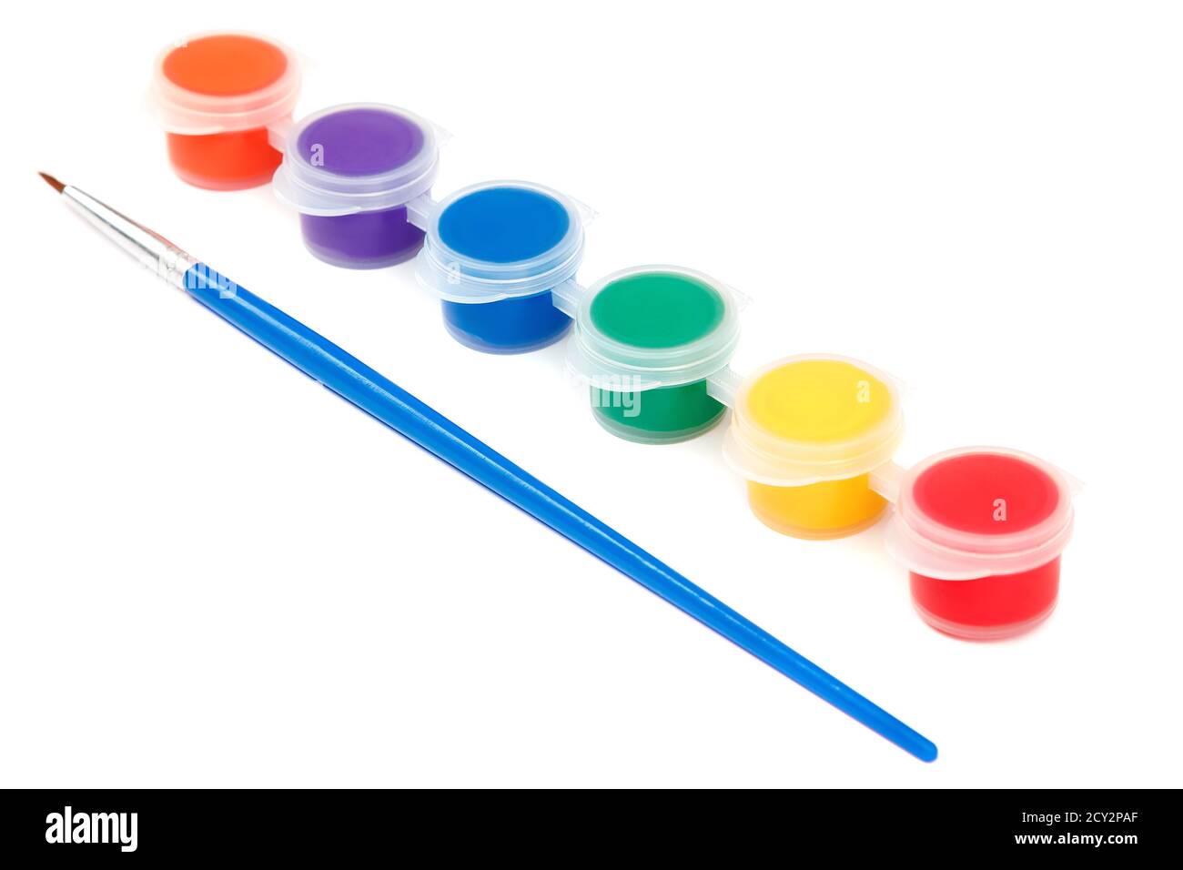 Cans of paint and a brush for drawing isolated on a white background ...