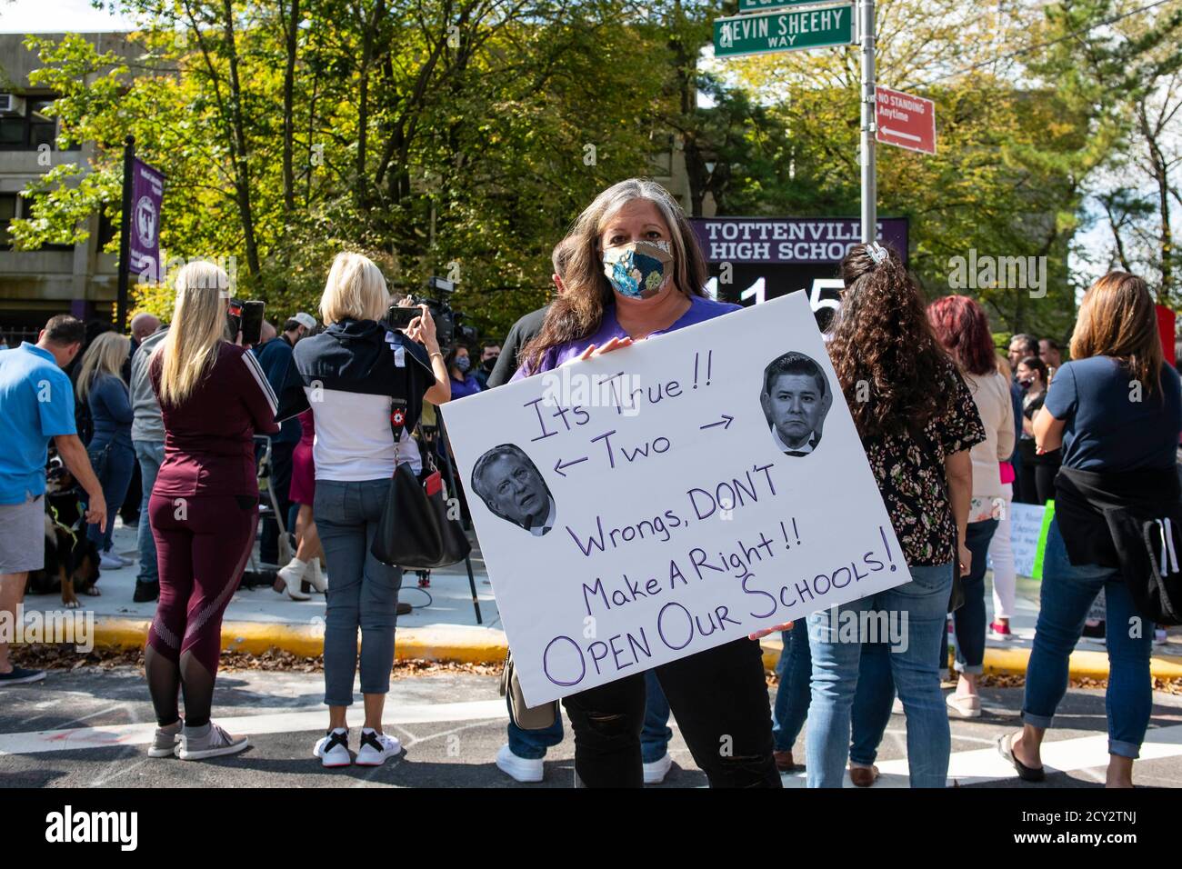 October 01, 2020: Parents protest Mayor Bill de Blasio (not pictured ...