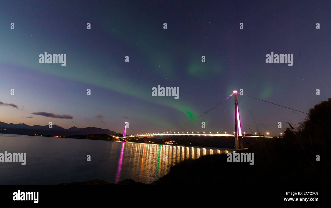 Bridge under northern light in Narvik, Norway Stock Photo - Alamy