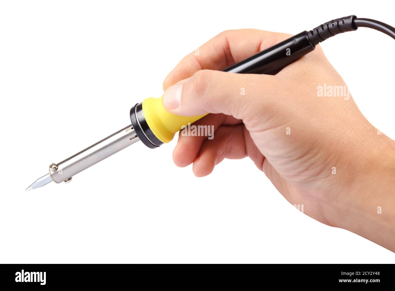 A soldering iron in a hand isolated on a white background Stock Photo ...