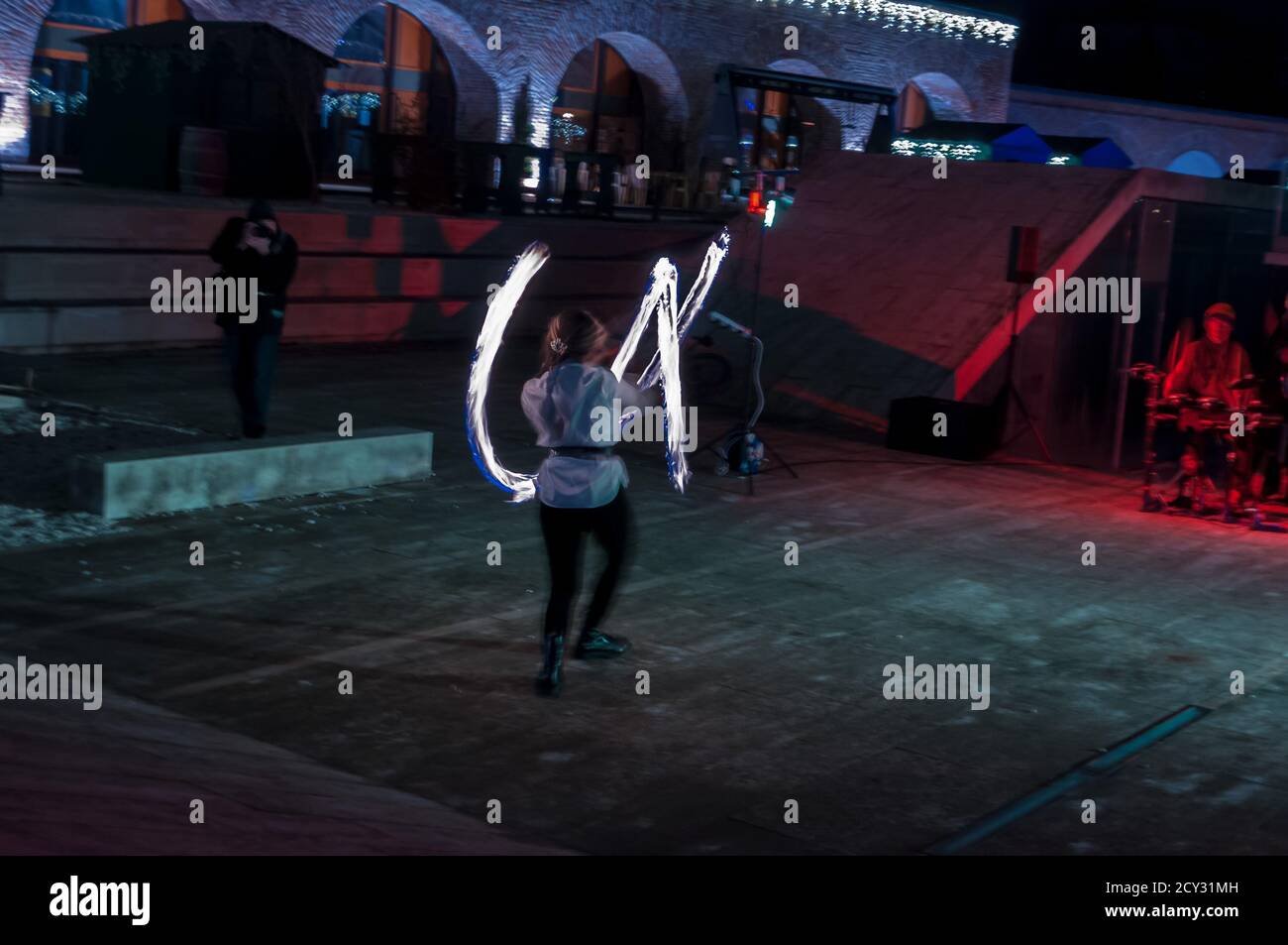 Timisoara, Romania - December 19, 2017: Abstract fire trails on a fire ...