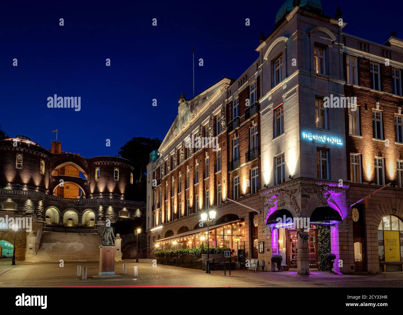 HELSINGBORG, SWEDEN - SEPTEMBER 22, 2020: Nightime street scene from ...