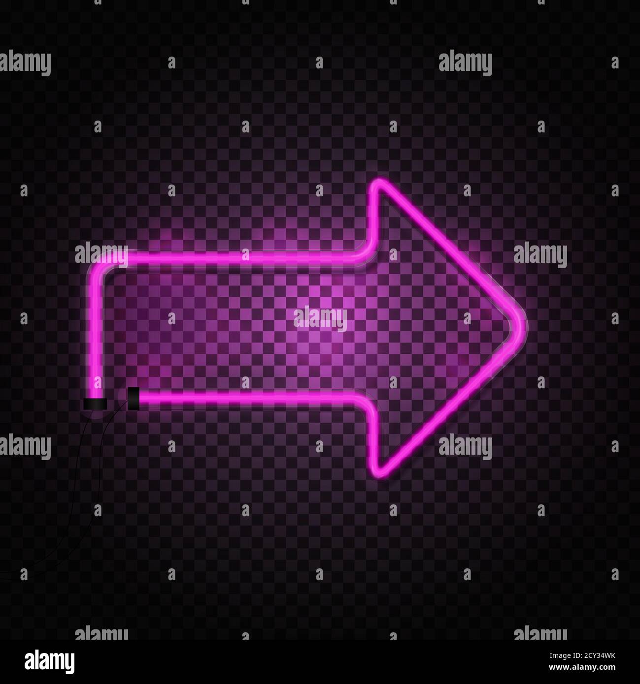 Glowing Pink Neon Arrow Tubes on Dark Transparent Background. Vector ...