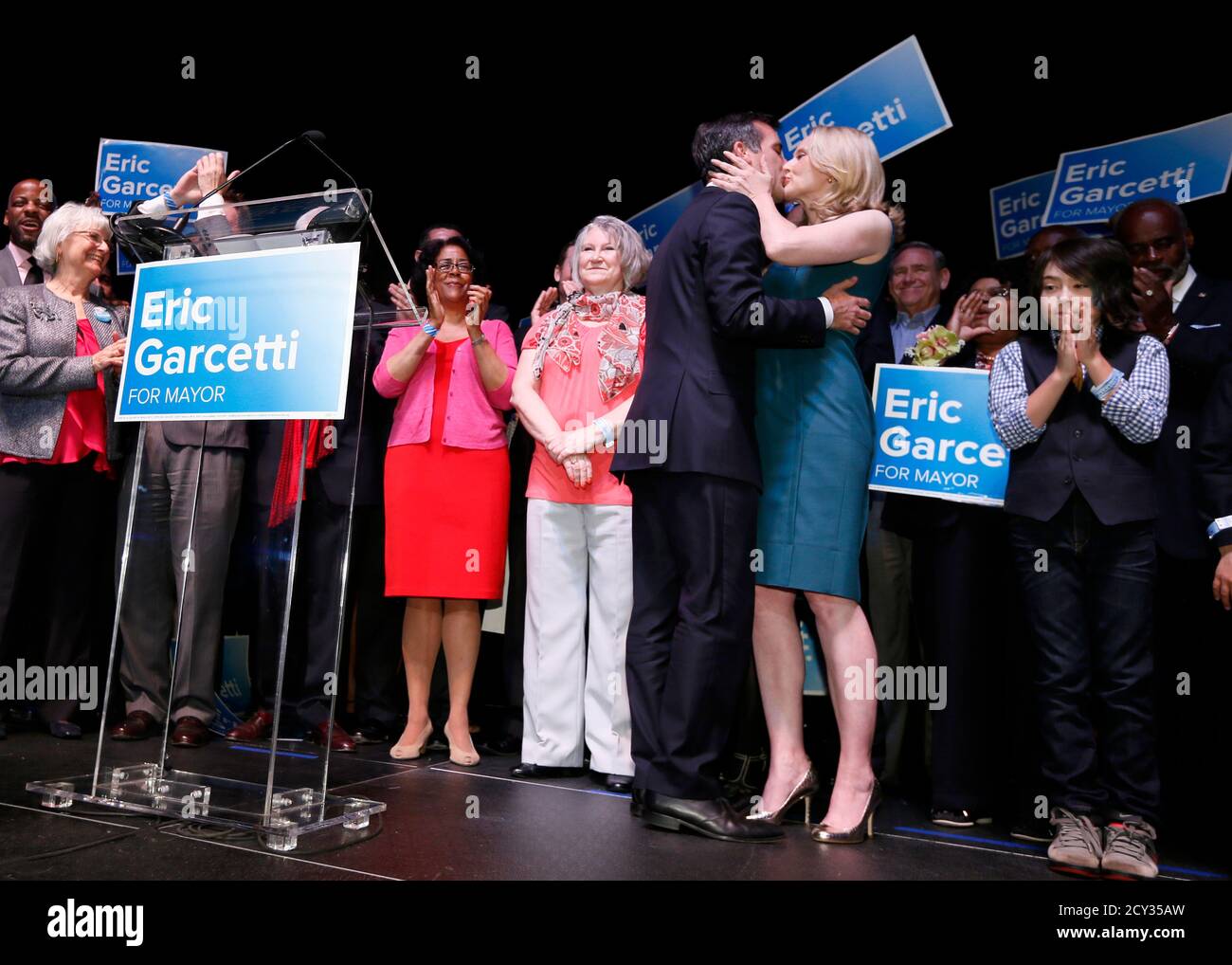 Los Angeles Mayor Eric Garcetti And Wife High Resolution Stock ...