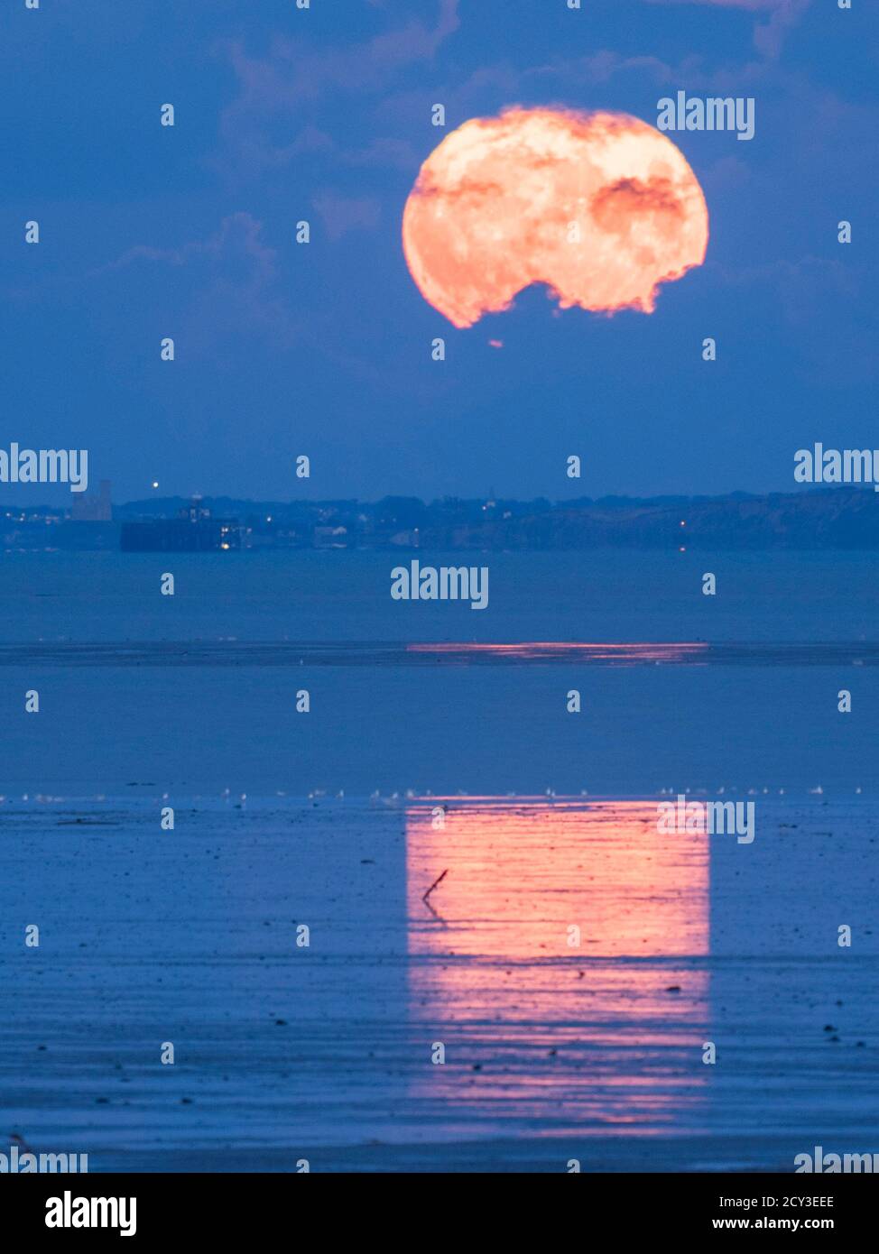 Shellness, Kent, UK. 1st October, 2020. UK Weather: the stunning full ...