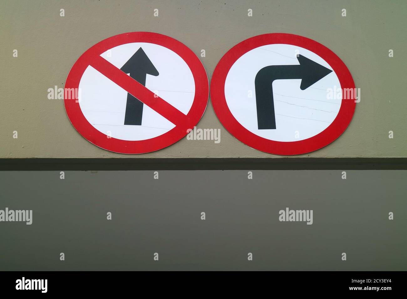 No Entry and Right Turn Only Traffic Sign on the Parking Lot Stock ...