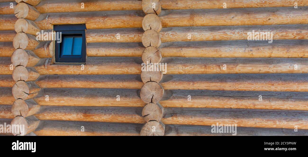 wooden beams for new house construction. traditional round wood Stock ...