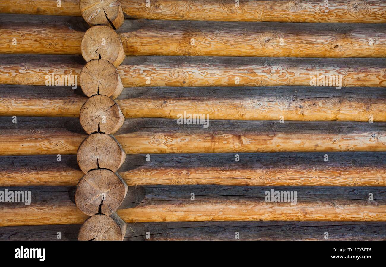 wooden beams for new house construction. traditional round wood Stock ...