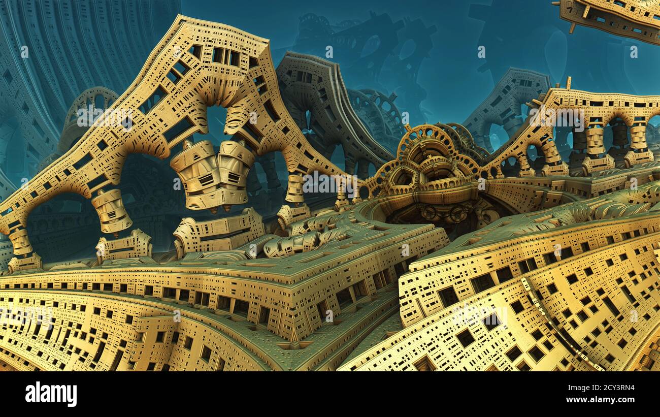 Abstract background, fantastic 3D gold structures, fictional background ...