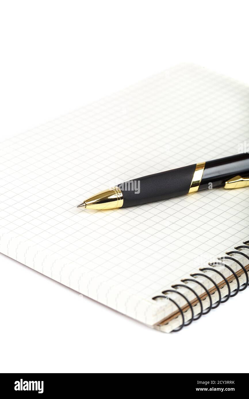 Automatic ballpoint pen and notepad isolated on white background Stock ...