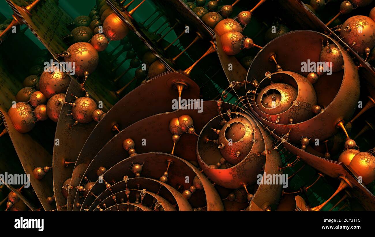 Abstract background 3D, fantastic golden structures and shapes ...