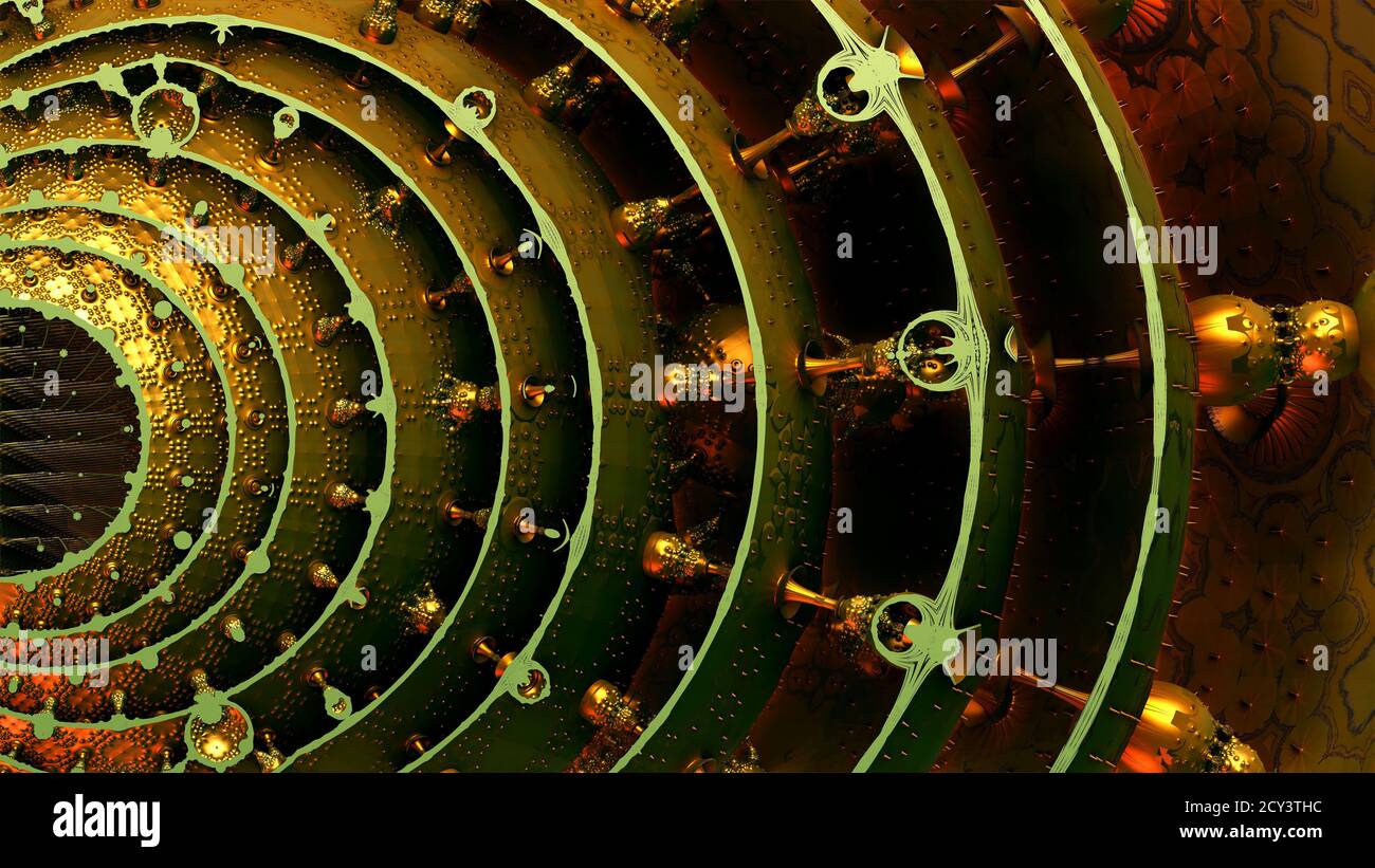 Abstract background 3D, fantastic golden structures and shapes ...