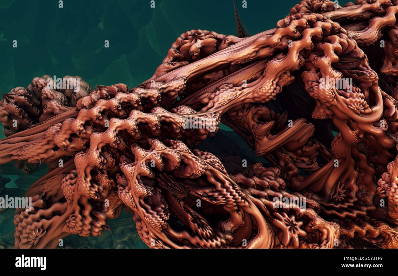 Abstract background, fantastic 3D copper structures, fictional ...