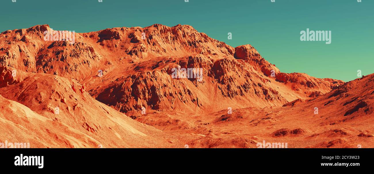 Mars landscape, 3d render of imaginary mars planet terrain, science ...