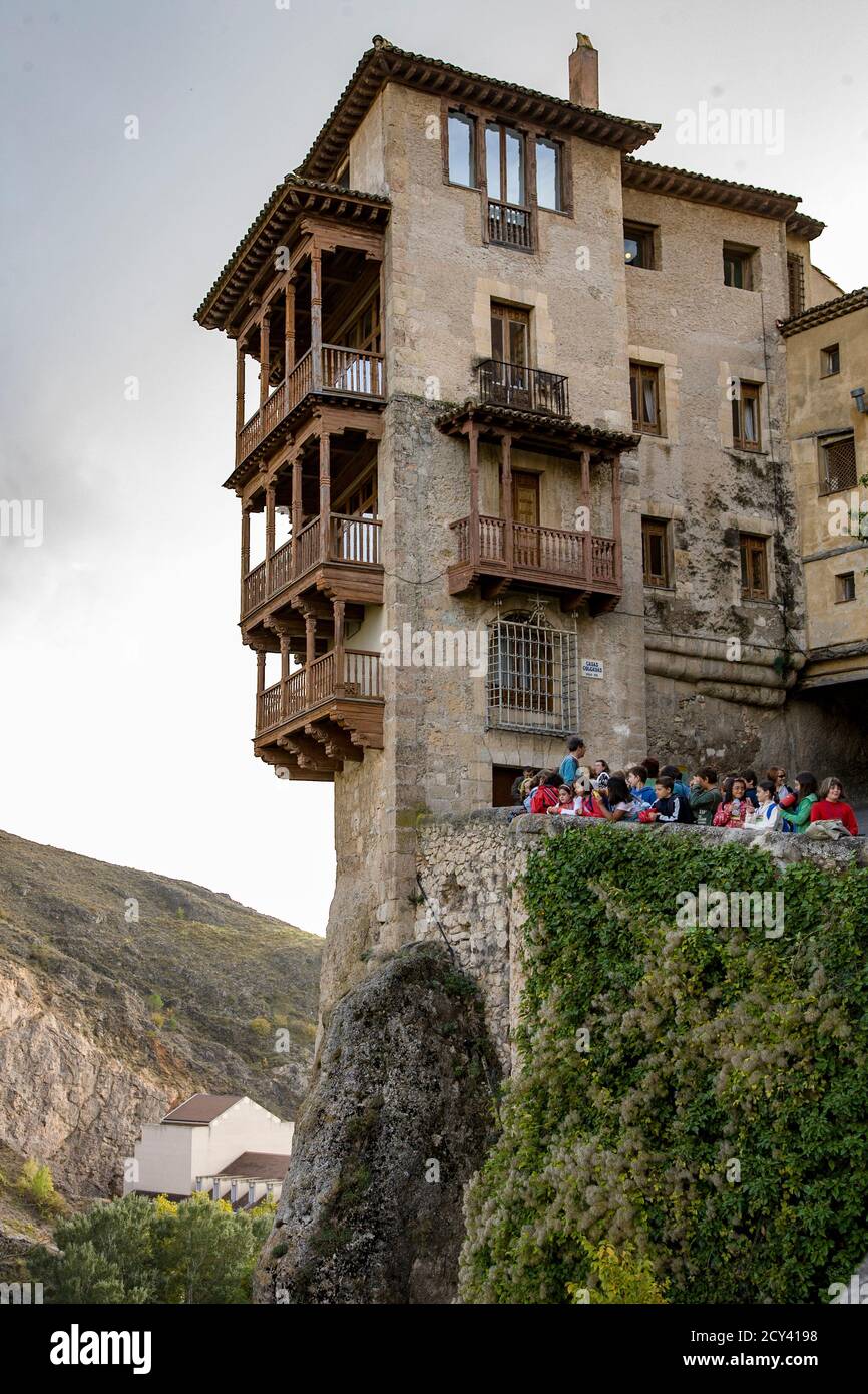 Casa Colgadas in Cuenca, Spain is built on the edge of a cliff Stock ...