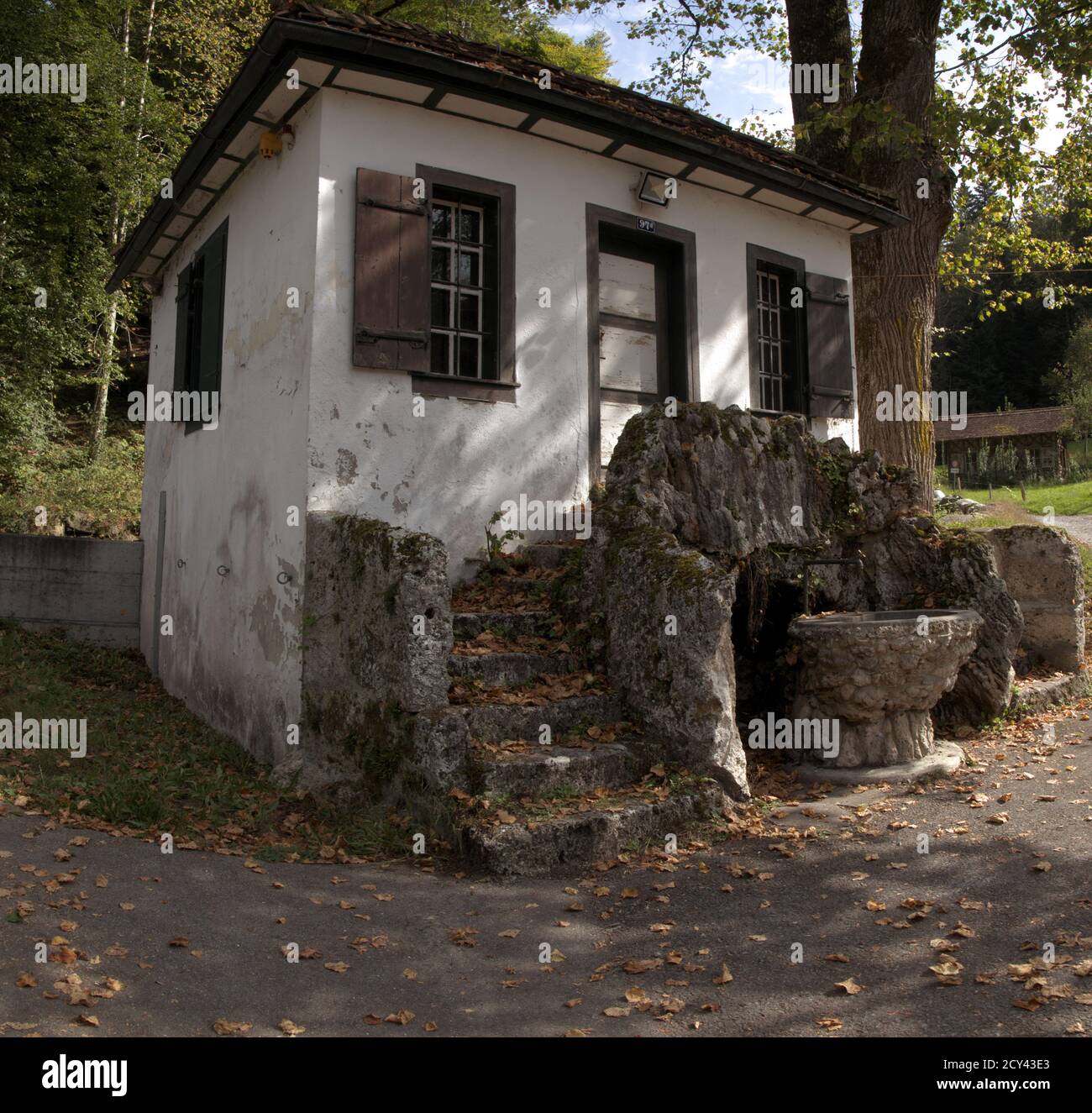 Old agricultural building with native stone steps near the caves in ...