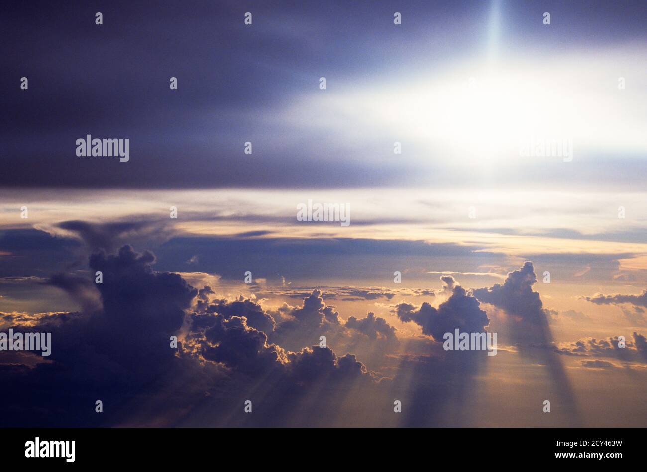 1990s AERIAL OF CLOUDS AT SUNSET WITH STAR BURST RAYS - kc11988 NET002 ...