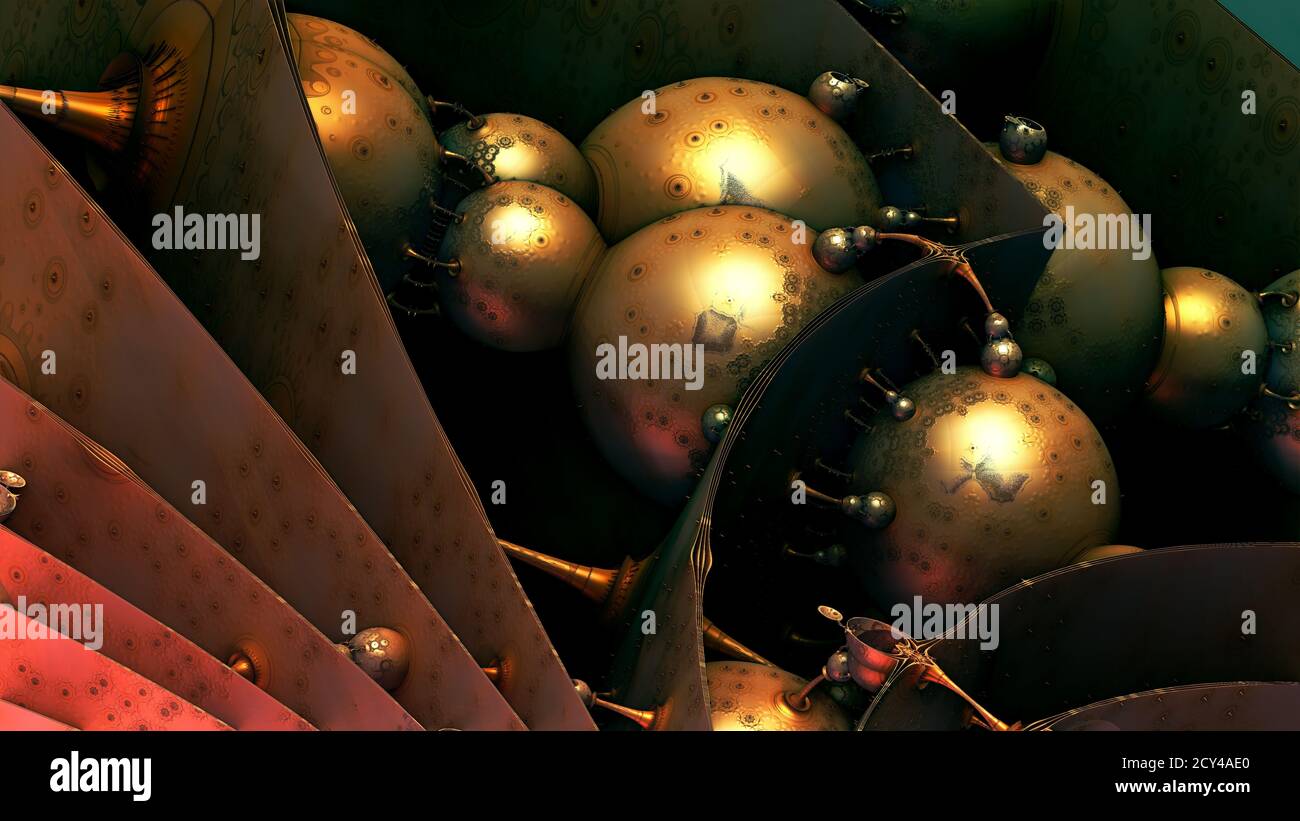 Abstract background 3D, fantastic golden structures and shapes ...