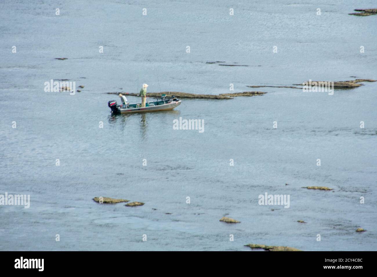 Two Men on a Small Fishing Boat on the Susquehanna River Near Historic ...