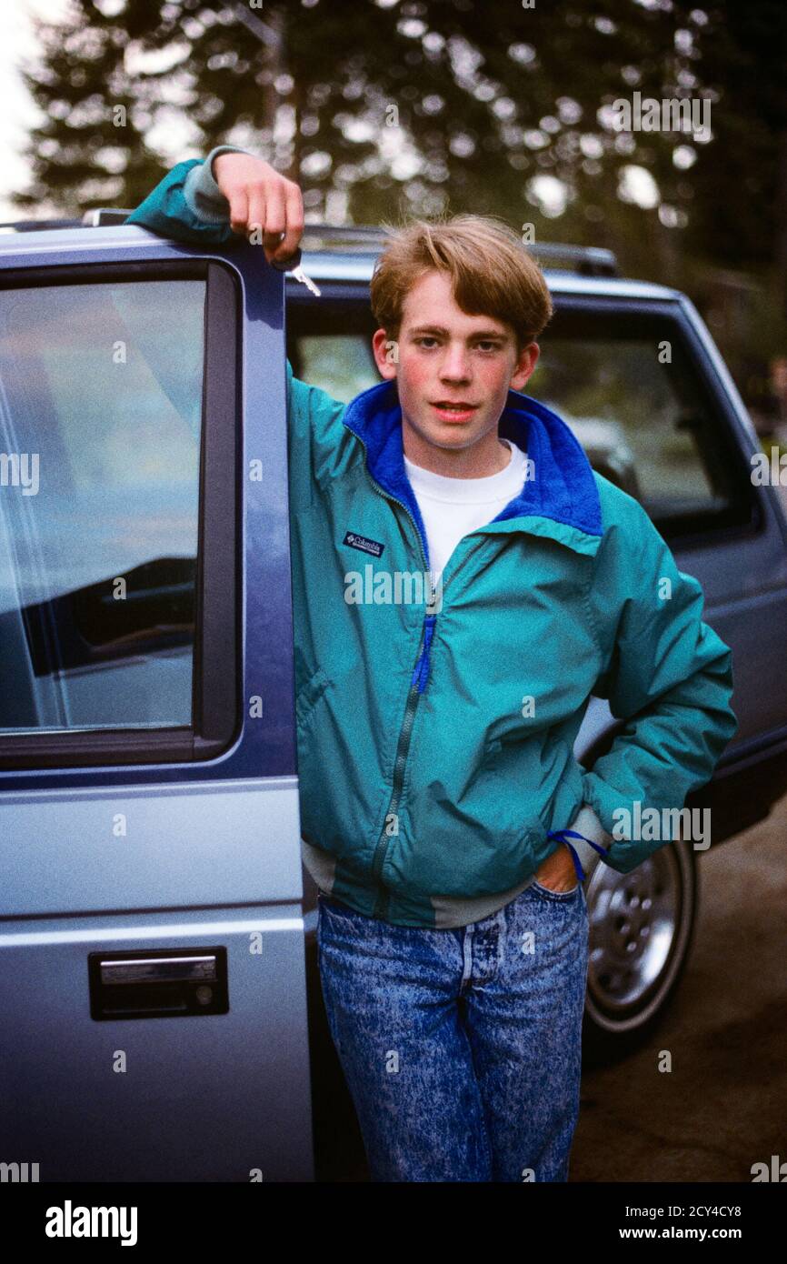 1990s 16 YEAR OLD BOY WITH FIRST AUTOMOBILE AND NEW DRIVER’S LICENSE ...