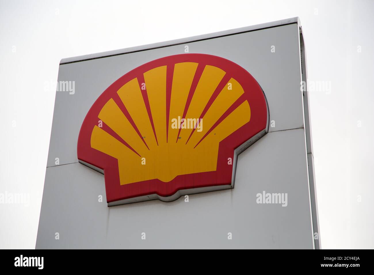Shell logo seen outside a petrol station in London Stock Photo - Alamy