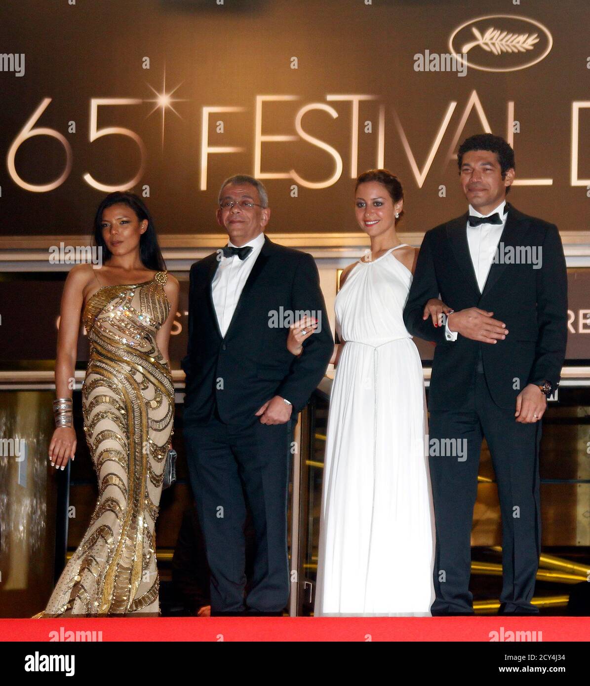 Director Yousry Nasrallah (2ndL) and cast members (L to R) Nahed El ...