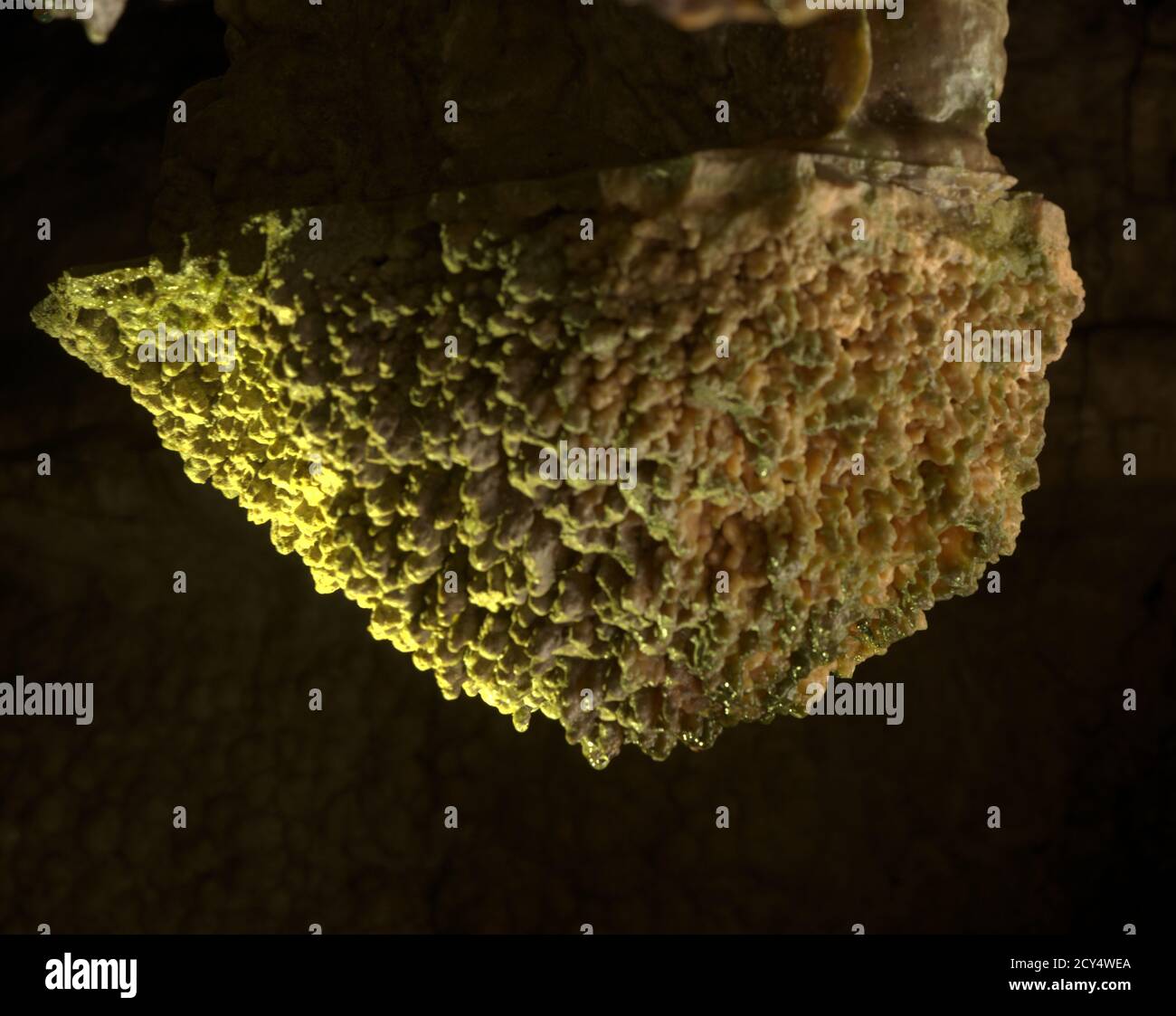 Höllgrotten Cave: Calcite formations clearly showing the old waterline ...
