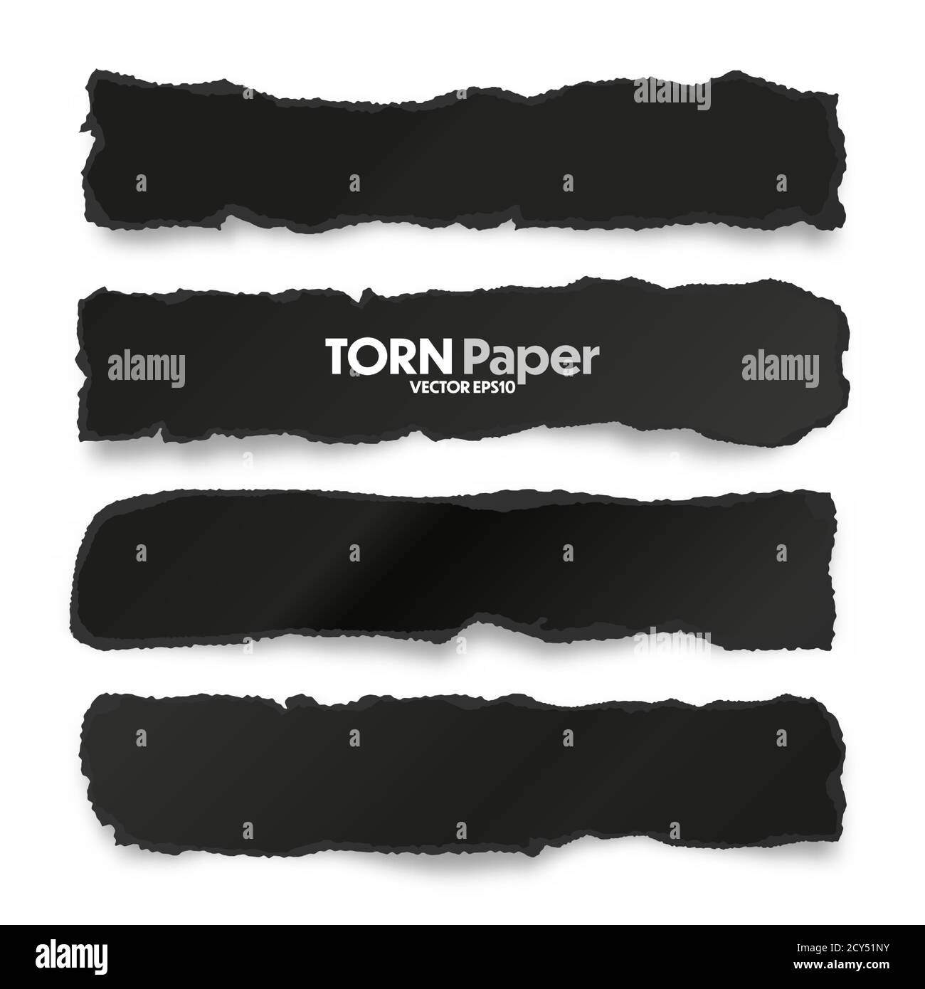 Ripped black paper strips. Realistic crumpled paper scraps with torn ...