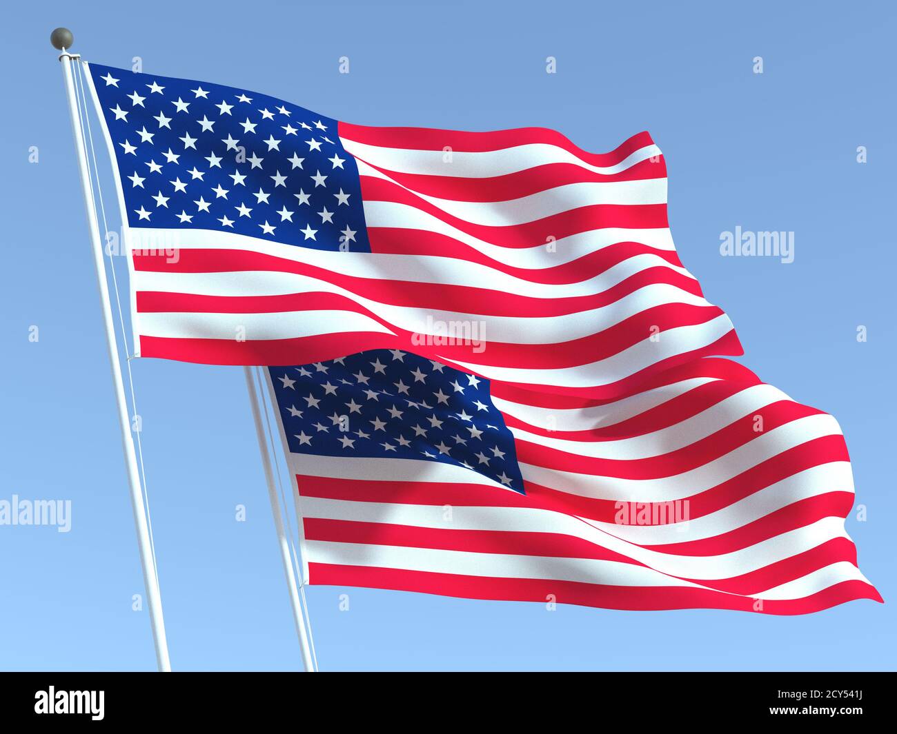 Two waving state flags of the United States and the United States on ...