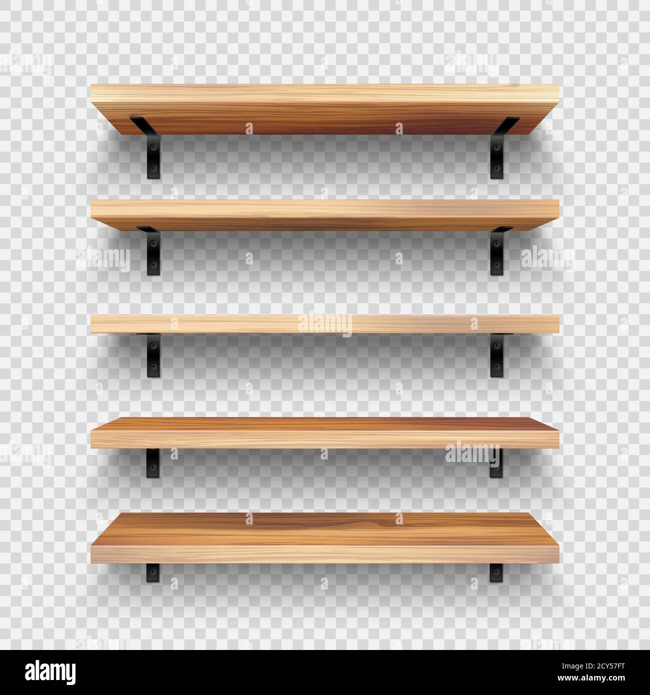 Realistic empty wooden store shelves set. Product shelf with wood ...