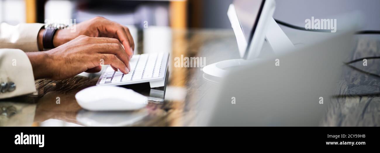 Using Computer Keyboard Close Up. Typing Mail Stock Photo - Alamy