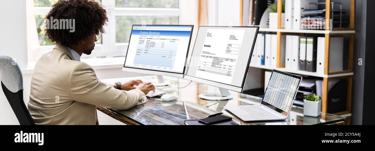 Electronic Invoice Bill Online. Tax Manager At Desk Stock Photo - Alamy